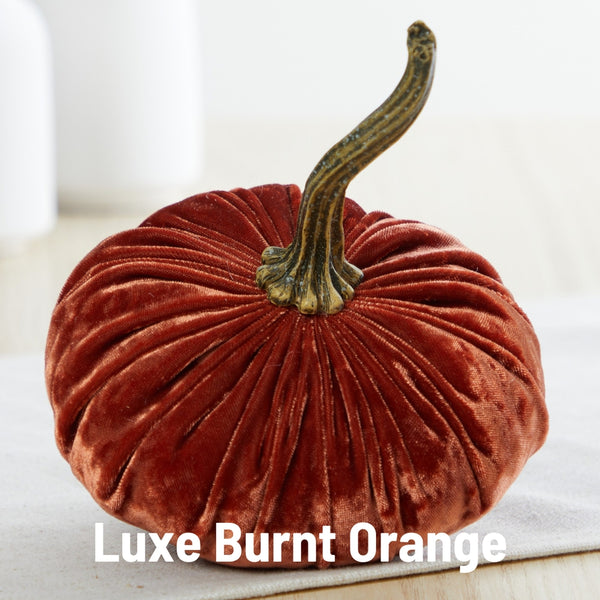 Velvet Pumpkins, Luxe Burnt Orange Pumpkin - TheHolidayBarn.com
