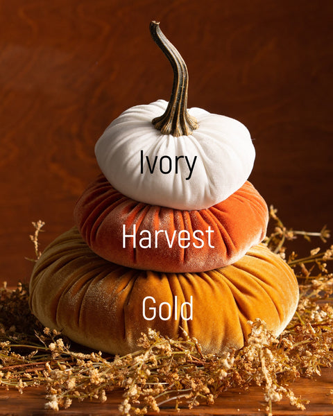 Harvest Pumpkin Stack, Velvet | Gold, Orange, & Ivory Velvet - TheHolidayBarn.com