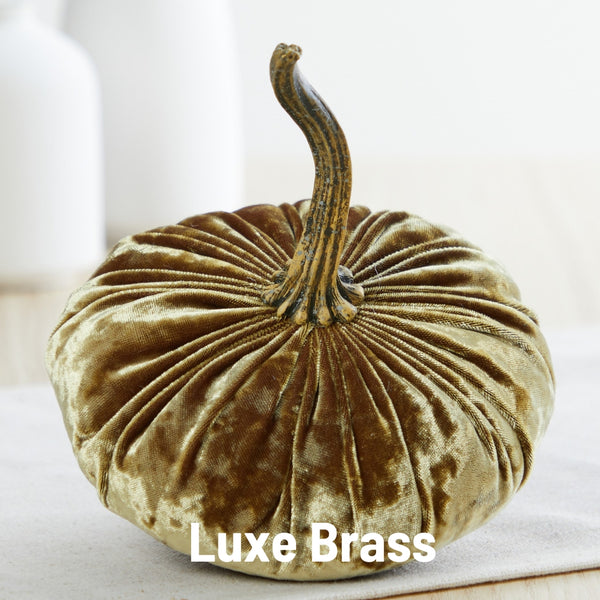 Velvet Pumpkins, Luxe Brass Pumpkin - Gold - TheHolidayBarn.com