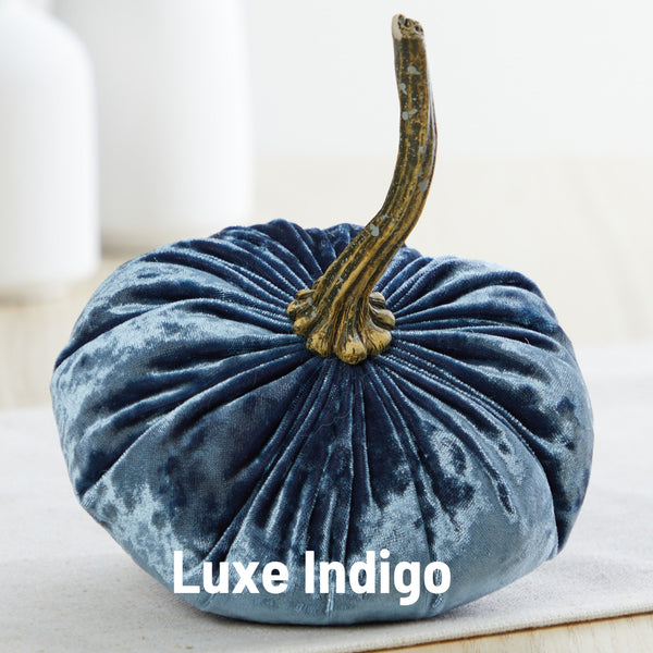 Velvet Pumpkins, Luxe Indigo Blue Pumpkin - TheHolidayBarn.com