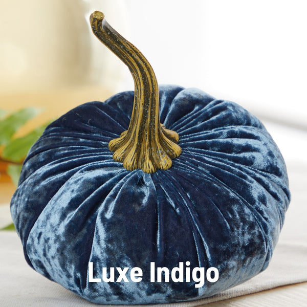 Velvet Pumpkins, Luxe Indigo Blue Pumpkin - TheHolidayBarn.com