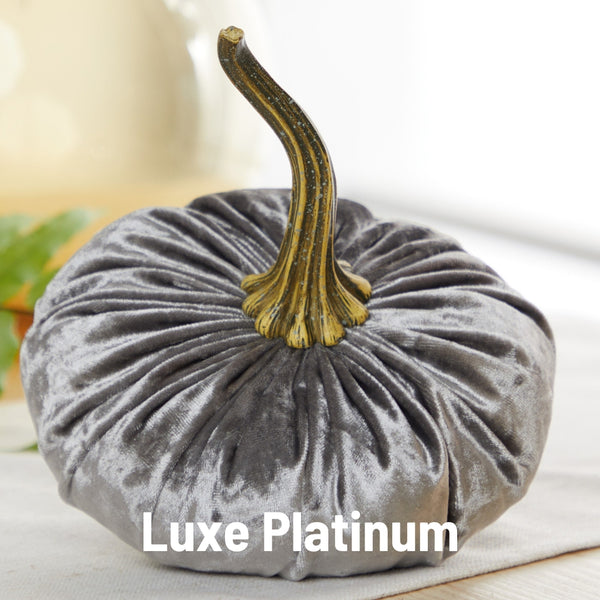 Velvet Pumpkins, Luxe Platinum Gray Pumpkin - TheHolidayBarn.com