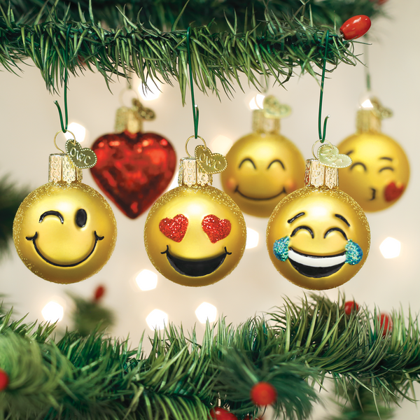 Mini Emoji Ornament Set - Christmas Ornaments - TheHolidayBarn.com