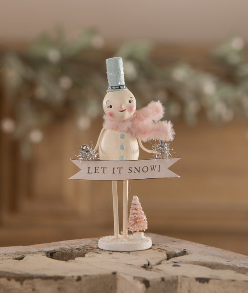 Let it Snow Pastel Snowman with Pink Scarf and Snow Sign ...