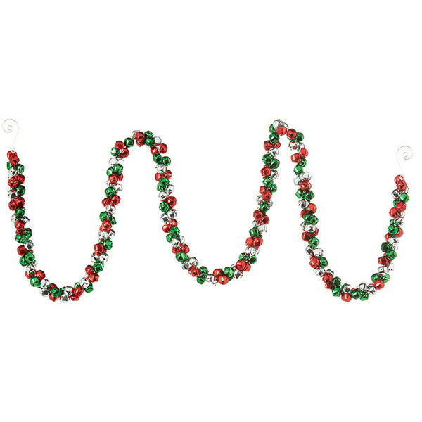 Jingle Bell Garland with Red, Green and Silver Bells - TheHolidayBarn.com