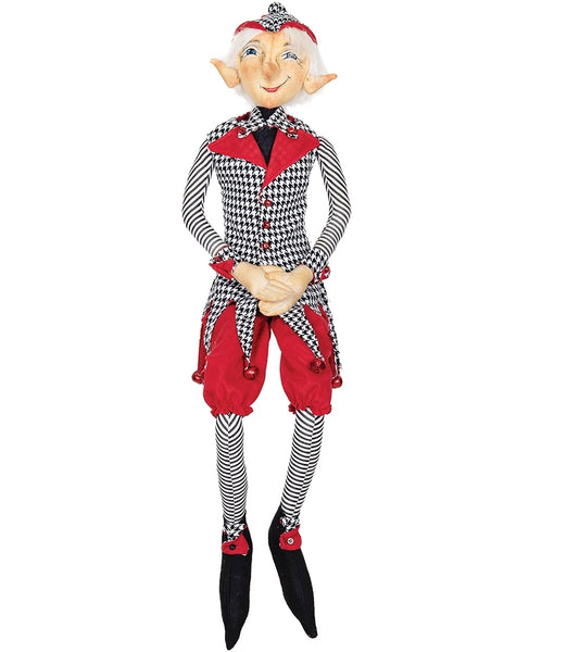 Pixie Elf Doll Dressed In Black White And Red Cloth Christmas Dolls