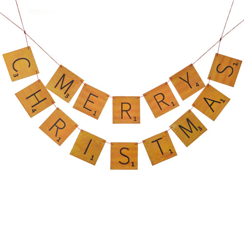 Merry Christmas Word Game Letter Tile Garland - TheHolidayBarn.com