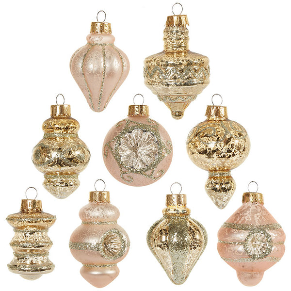 Vintage Pink & Gold Ornament Set | Pink Christmas Decorations ...