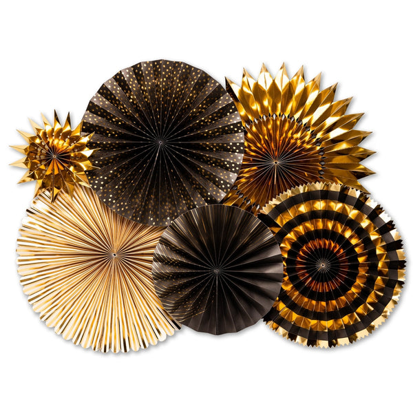 Black & Gold Party Rosettes | Party Fans - TheHolidayBarn.com
