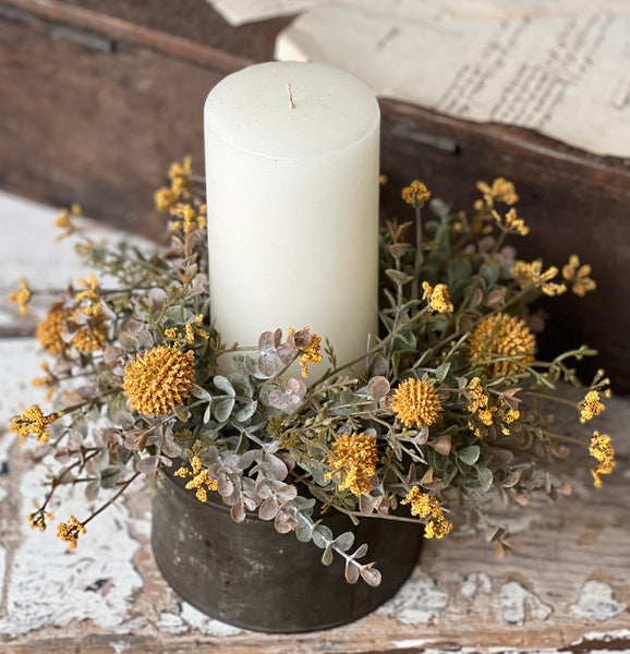 Fall Flower Candle Ring with Faux Yellow Flowers that look Dried | 10 ...