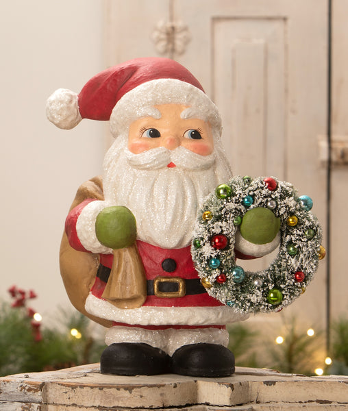 Jolly Fat Santa with Wreath | Paper Mache Santa Claus | Bethany Lowe ...