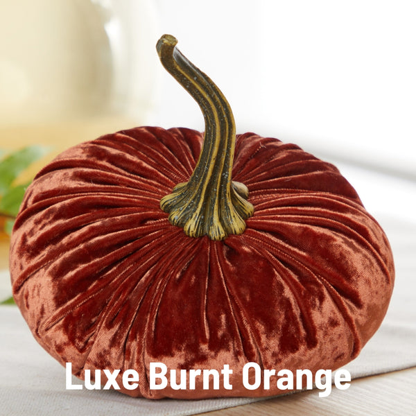 Velvet Pumpkins, Luxe Burnt Orange Pumpkin - TheHolidayBarn.com