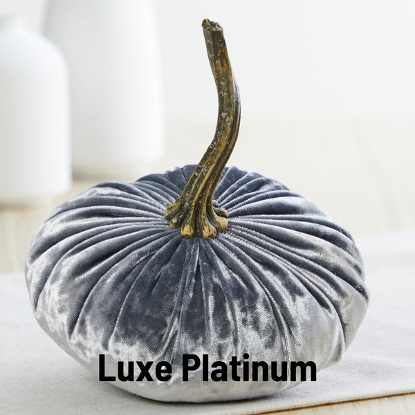 Velvet Pumpkins, Luxe Platinum Gray Pumpkin - TheHolidayBarn.com
