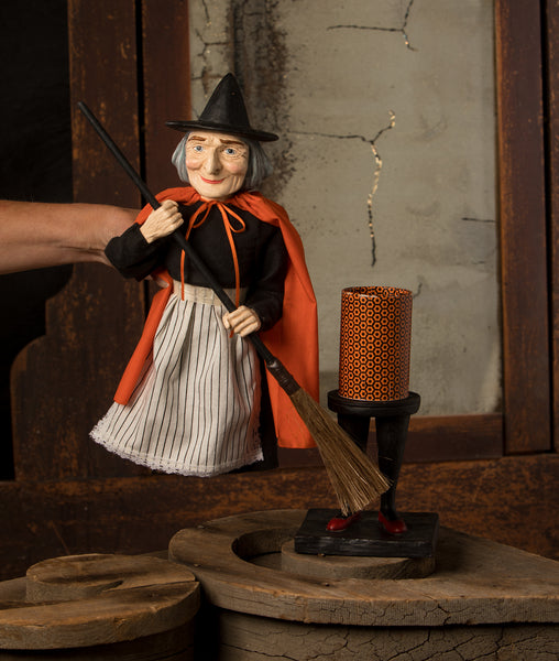 Vintage Witch with Broom Container | Vintage Style Halloween Decor ...