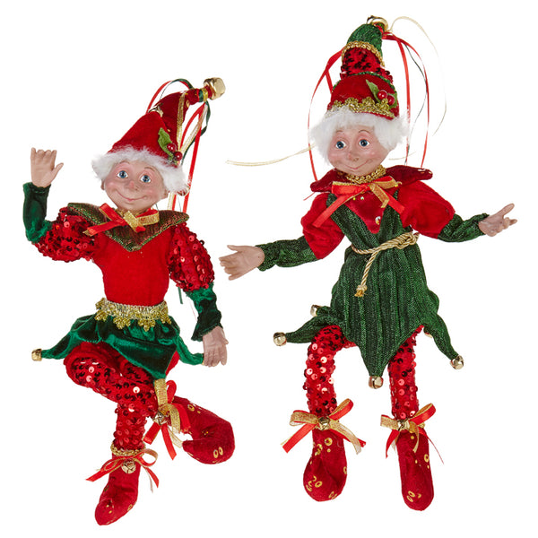 Christmas Party Elves | Red & Green Sequin Elf Dolls - TheHolidayBarn.com
