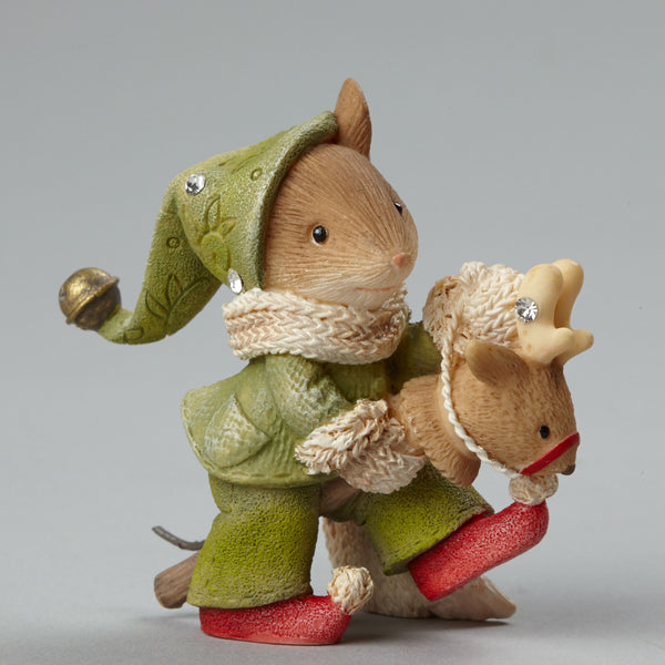 Mouse on Toy Reindeer Figurine | Heart of Christmas Mice ...