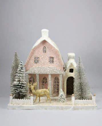 Glittered Pink Putz House - TheHolidayBarn.com