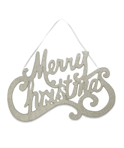 Platinum Glittered Merry Christmas Sign - TheHolidayBarn.com
