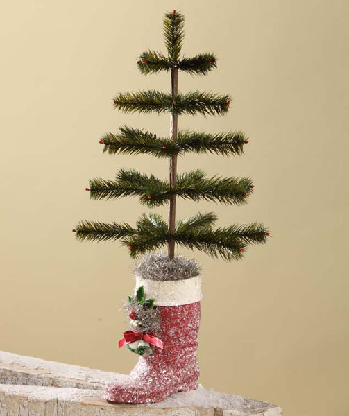 Feather Tree With Red Boot LG | Bethany Lowe - TheHolidayBarn.com