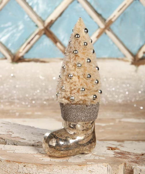 Platinum Santa Boot With Bottle Brush Tree | Bethany Lowe ...