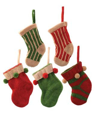 Tea Stained Knitted Sock Ornaments - TheHolidayBarn.com