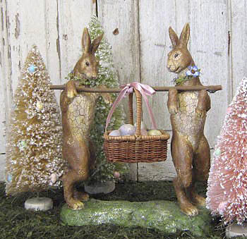 KD Vintage I Bunnies with Basket I The Holiday Barn - TheHolidayBarn.com
