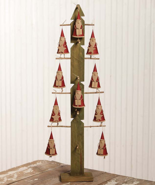 Wooden Ornament Tree With Paper Cone Santa Ornaments - TheHolidayBarn.com