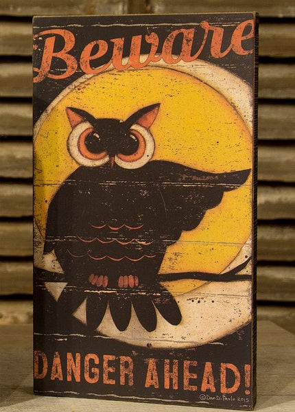 Beware Owl Sign | Halloween Wall Art - TheHolidayBarn.com