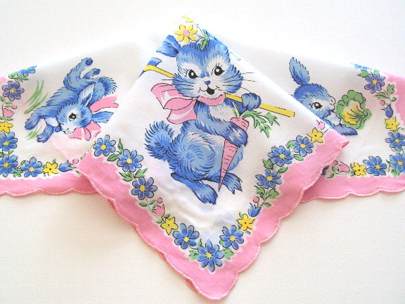 Blue Bunny Garden Handkerchief Reproduction | Easter Hankies ...