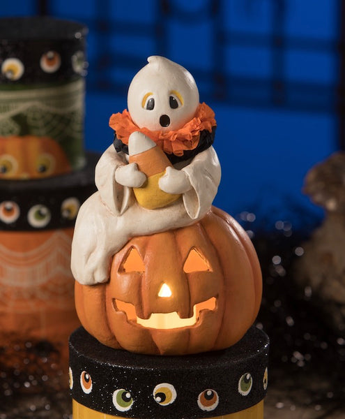 Candy Corn Ghost on Pumpkin Votive | Bethany Lowe Halloween ...