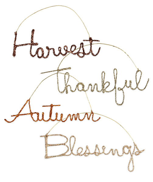 Cursive Fall Word Ornaments | Gratitude Wire Thanksgiving Decorations ...