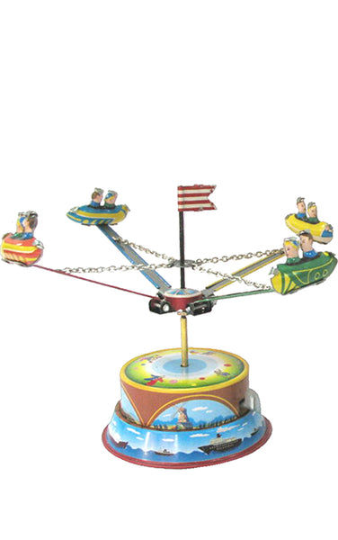 Flying Ships Carousel Tin Toy Reproduction | Wind Up - TheHolidayBarn.com