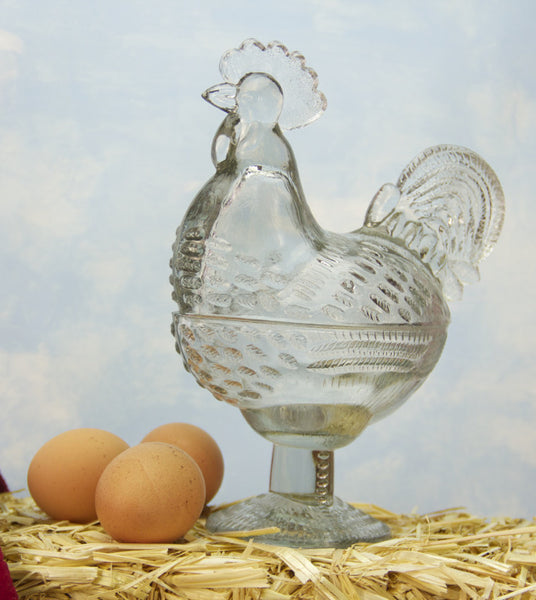 Glass Rooster Candy Dish - TheHolidayBarn.com