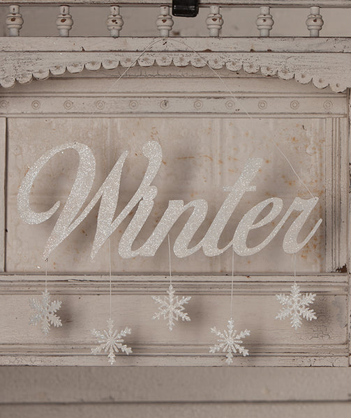 Winter Tin Sign with Snowflakes | Bethany Lowe - TheHolidayBarn.com