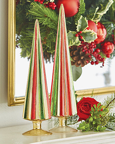 Gold, Red & Green Ribbed Glass Trees | Traditional Christmas Decor ...