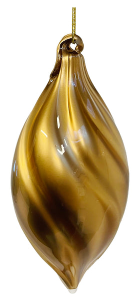 Dipped Gold Swirl Glass Drop Ornaments, Set of 6 - TheHolidayBarn.com