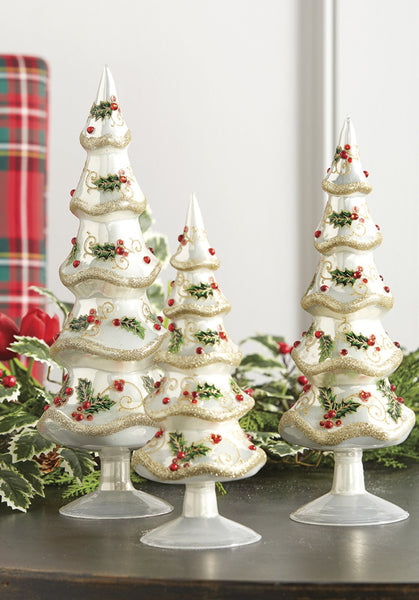 Jeweled Holly Glass Trees | Christmas Decor - TheHolidayBarn.com