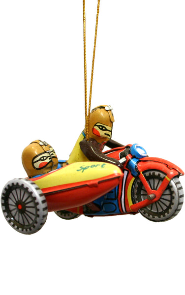 Motorcycle with Sidecar Tin Toy Reproduction Ornament | Christmas ...
