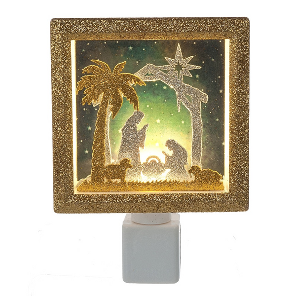 Nativity Shadow Box Night Light with Gold & Silver Glitter ...