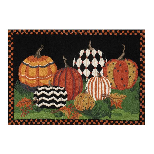 Patterned Pumpkins Rug | Wool Hooked Halloween Rugs - Decor ...