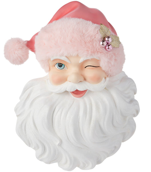Sweet Winking Santa Head Wall Piece Retro & Pink Christmas Decorations ...