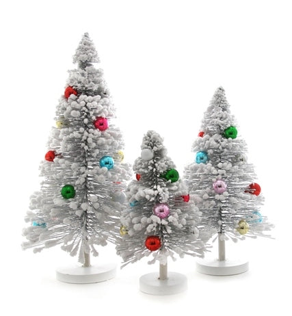 Powdered Snow Covered Bristle Trees With Multi Color Balls