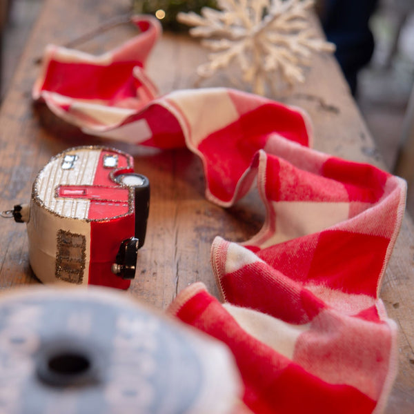 Red & White Check Wired Ribbon - TheHolidayBarn.com