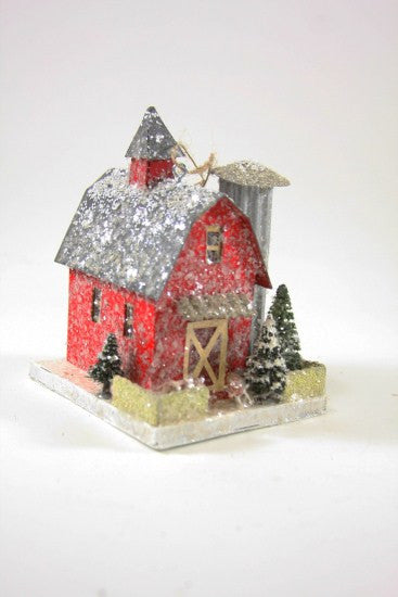 Red Barn with Silo Ornament | Christmas Tree Putz Farm - TheHolidayBarn.com