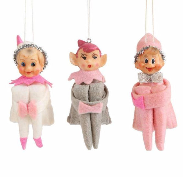 Vintage Reproduction Pink Elf Ornaments | Retro Christmas Elves ...