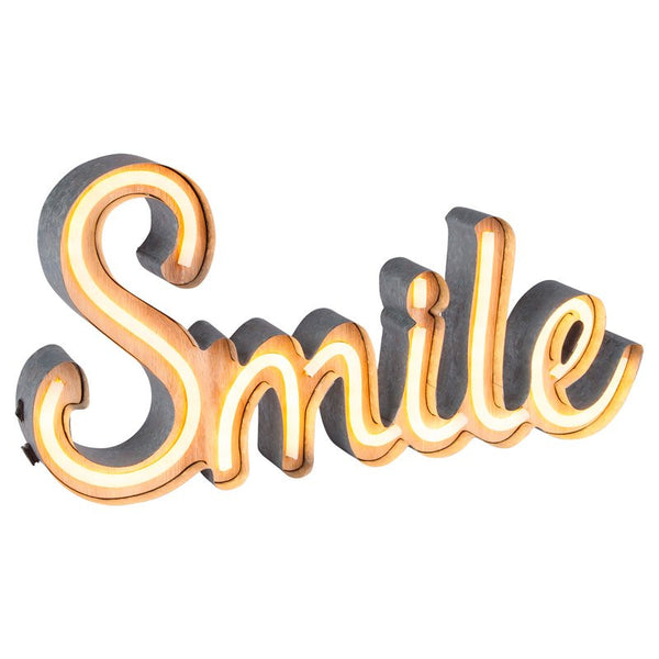 Smile Neon Sign - LED | Galvanized Metal Word Sign - TheHolidayBarn.com
