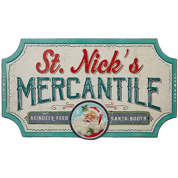 St. Nick's Mercantile Sign | Vintage Christmas Signs - TheHolidayBarn.com