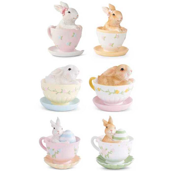 Tea Cup Bunnies | Cute Easter Rabbit Figurines - TheHolidayBarn.com