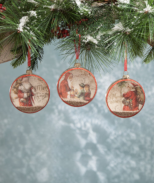 Vintage Christmas Glass Disc Ornaments with Santa Claus | Bethany Lowe ...