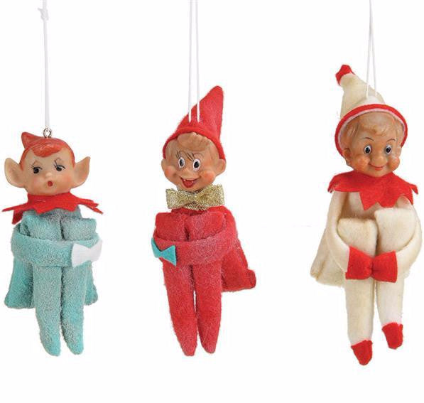 Vintage Reproduction Elf Ornaments | Aqua Coral Cream Elves Christmas ...